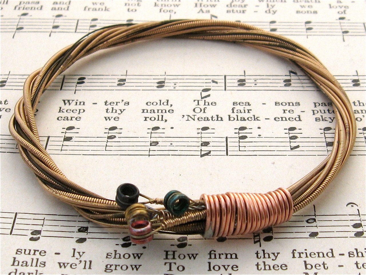 Recycled Acoustic Guitar String Bracelet bronze colored with | Etsy
