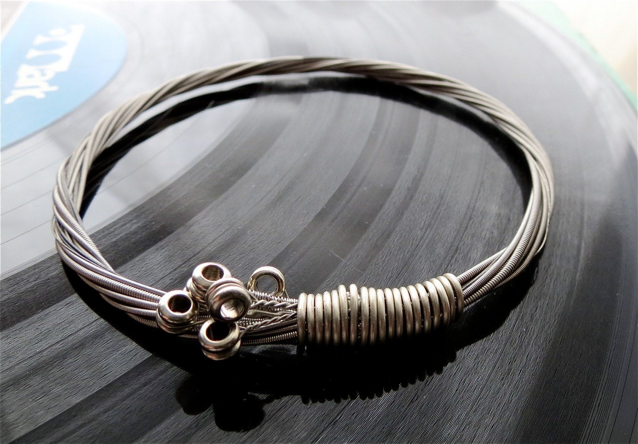 Recycled Electric Guitar String Bracelet Silver Colored With | Etsy