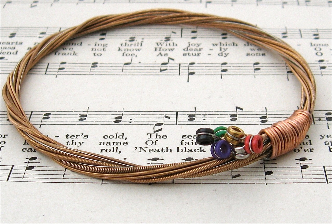Acoustic Guitar String Bracelet Bronze Colored With Colored - Etsy