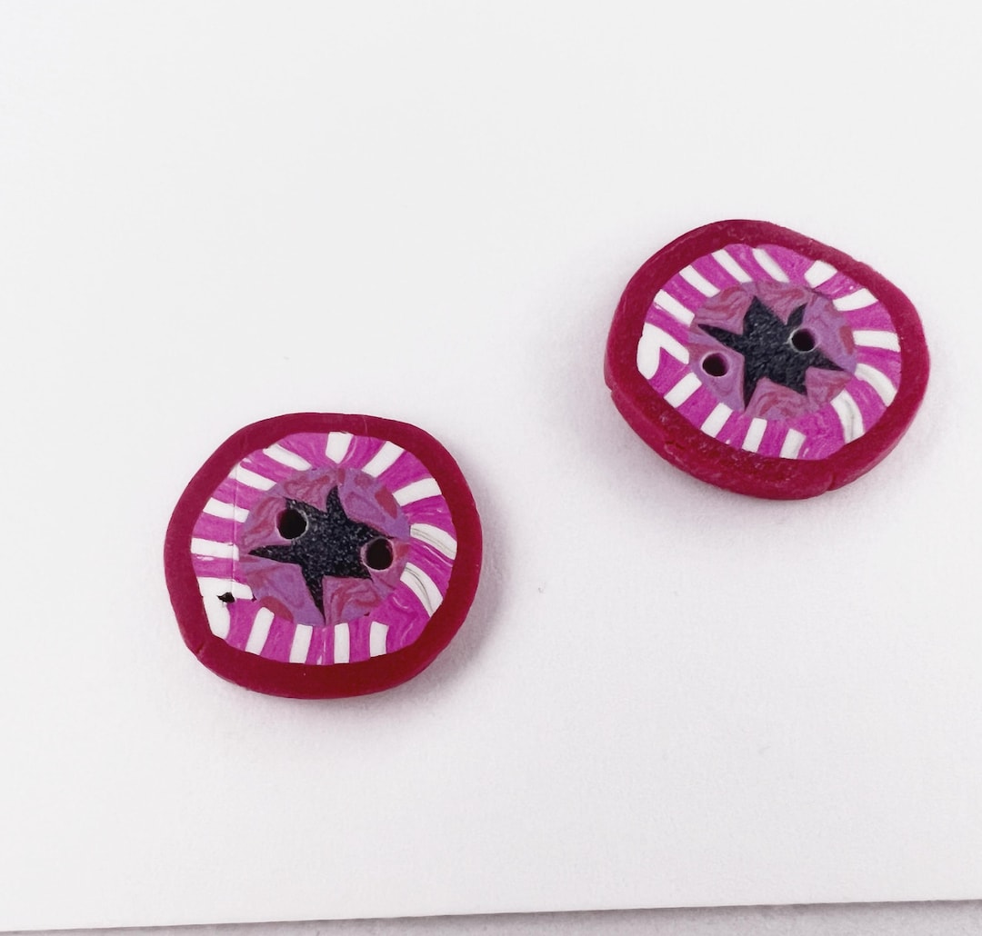 Two Pink and White Small Round Buttons - Etsy