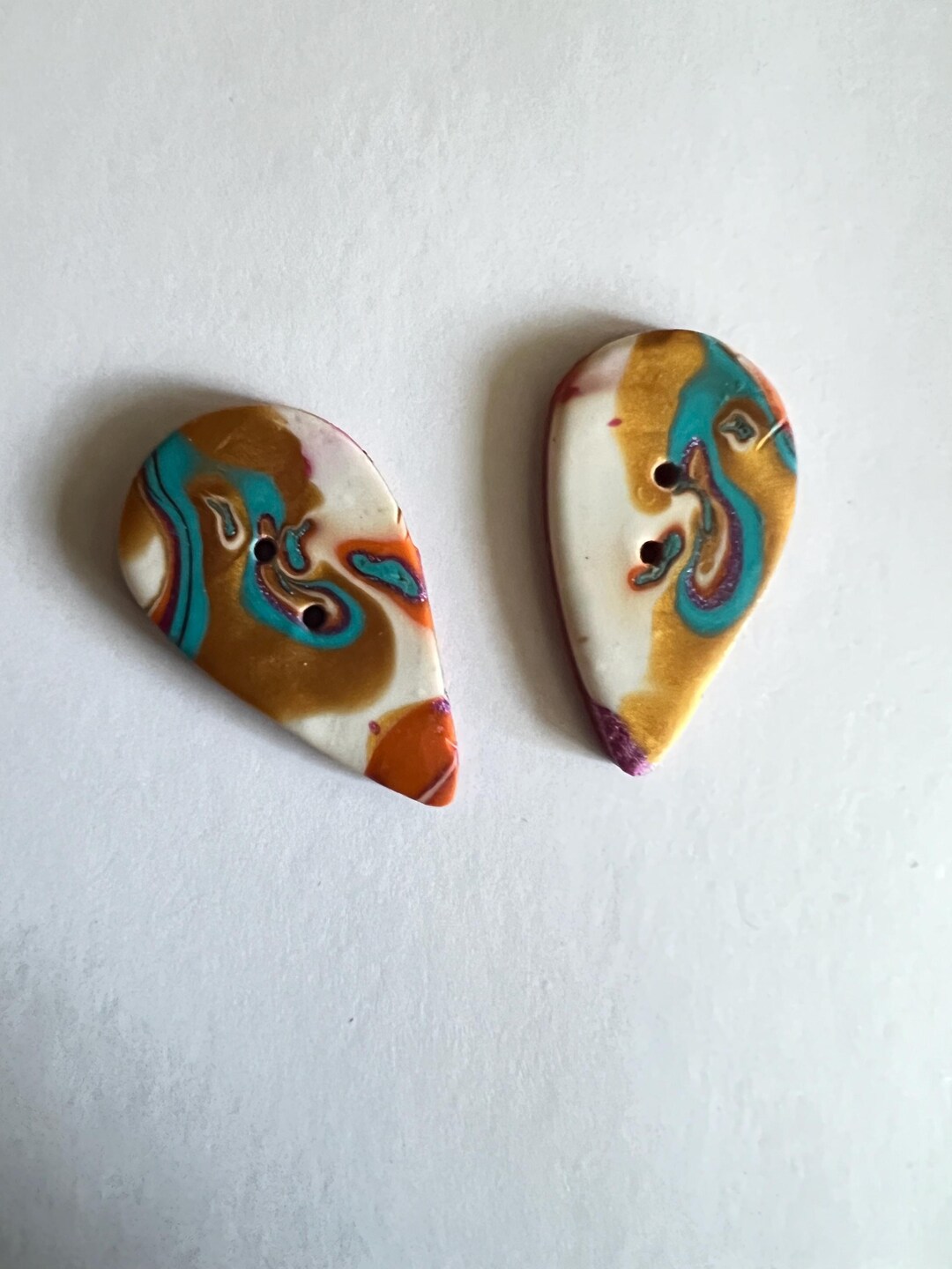 Two Teardrop Buttons -regal White, Gold, Turquoise - Etsy