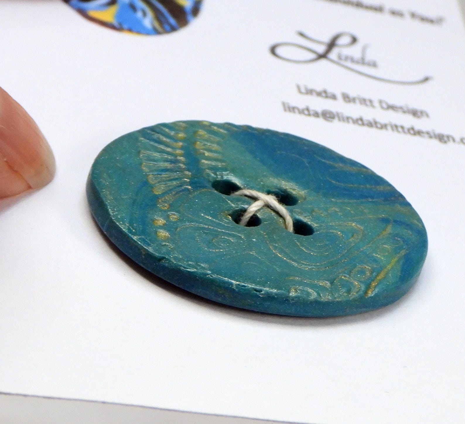 Large Round Blue-green Patterned Button - Etsy