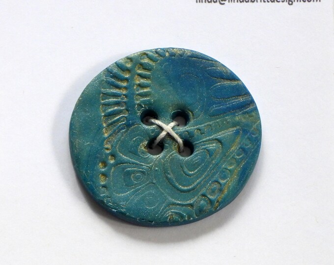 Large Round Blue-green Patterned Button - Etsy