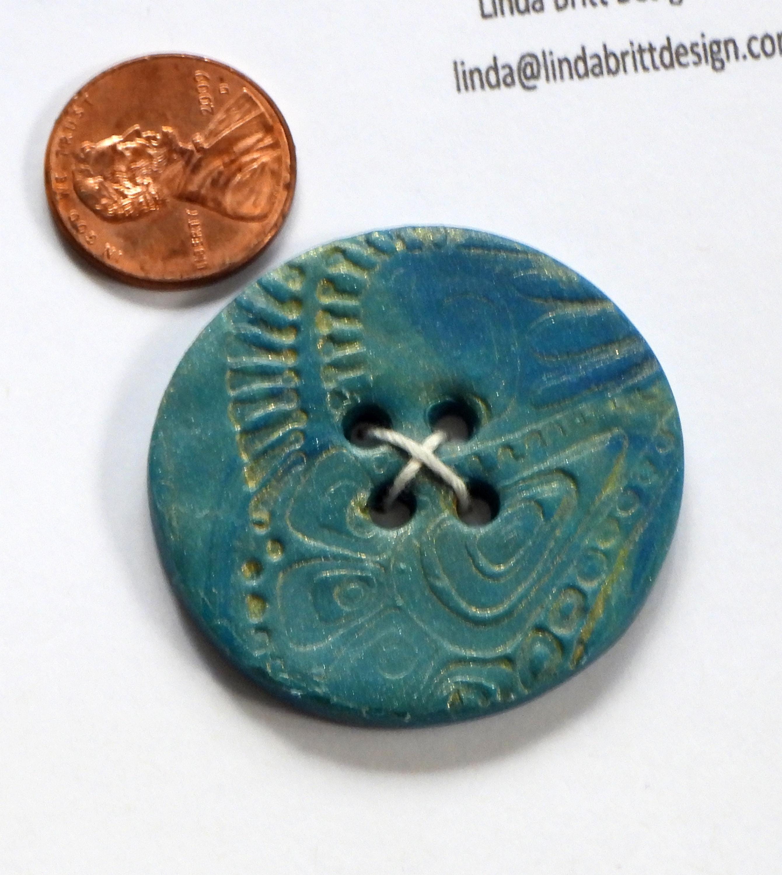 Large Round Blue-green Patterned Button - Etsy