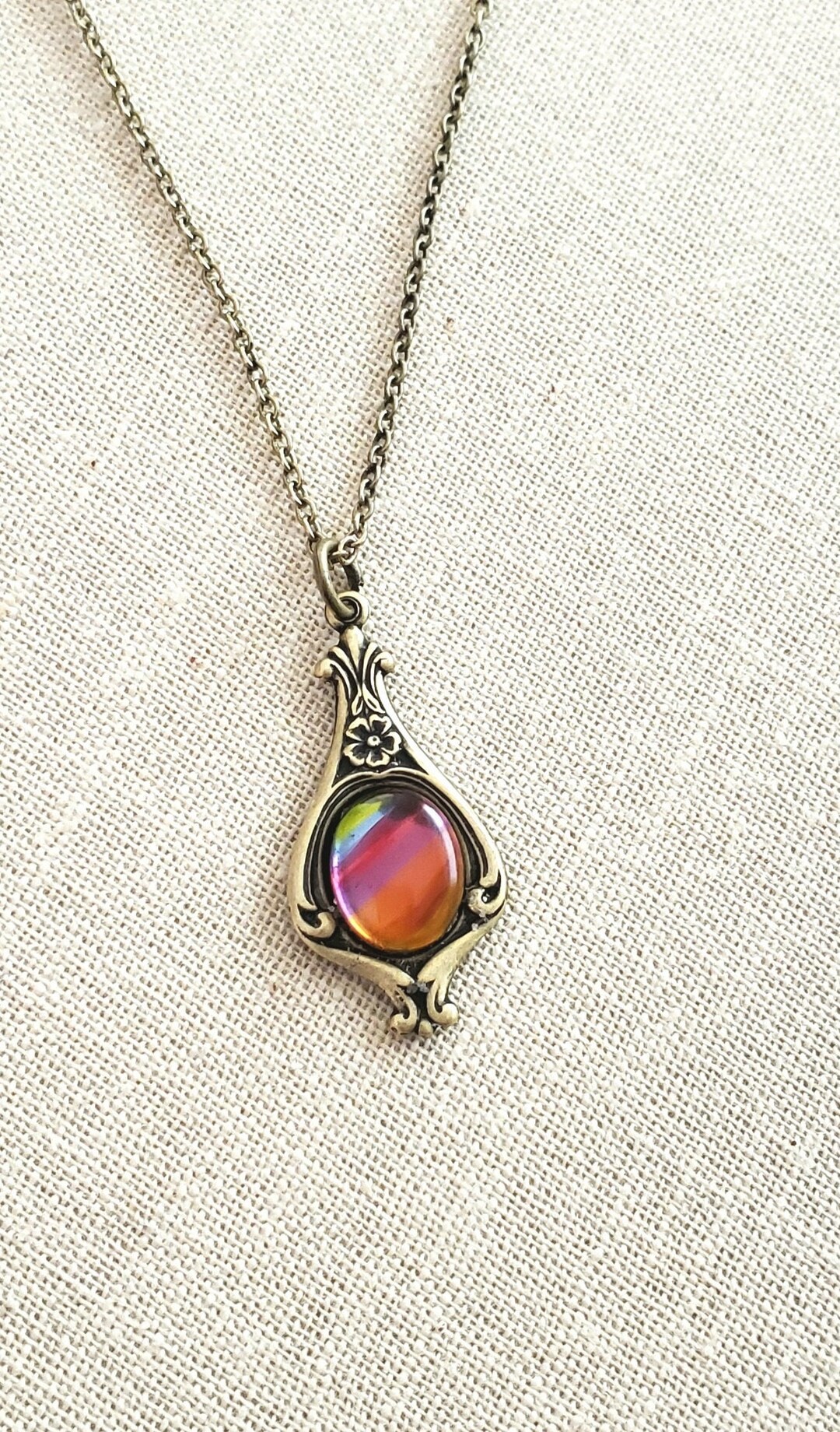 Victorian Necklace Vintage German Rainbow Glass Cabochon Art Nouveau ...