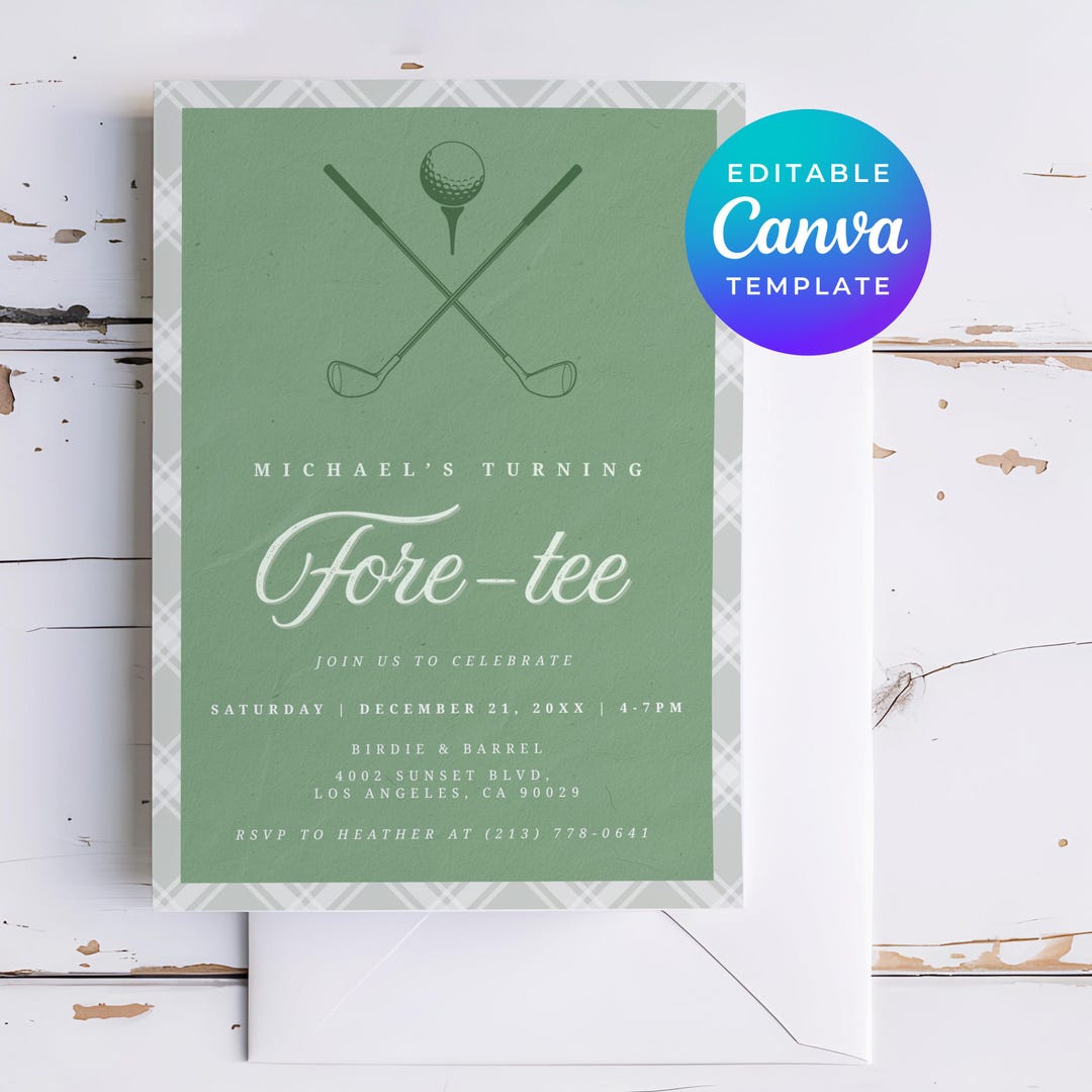 40th Golf Birthday Invitation, Fore Tee Theme Party Men, Printable Golf ...