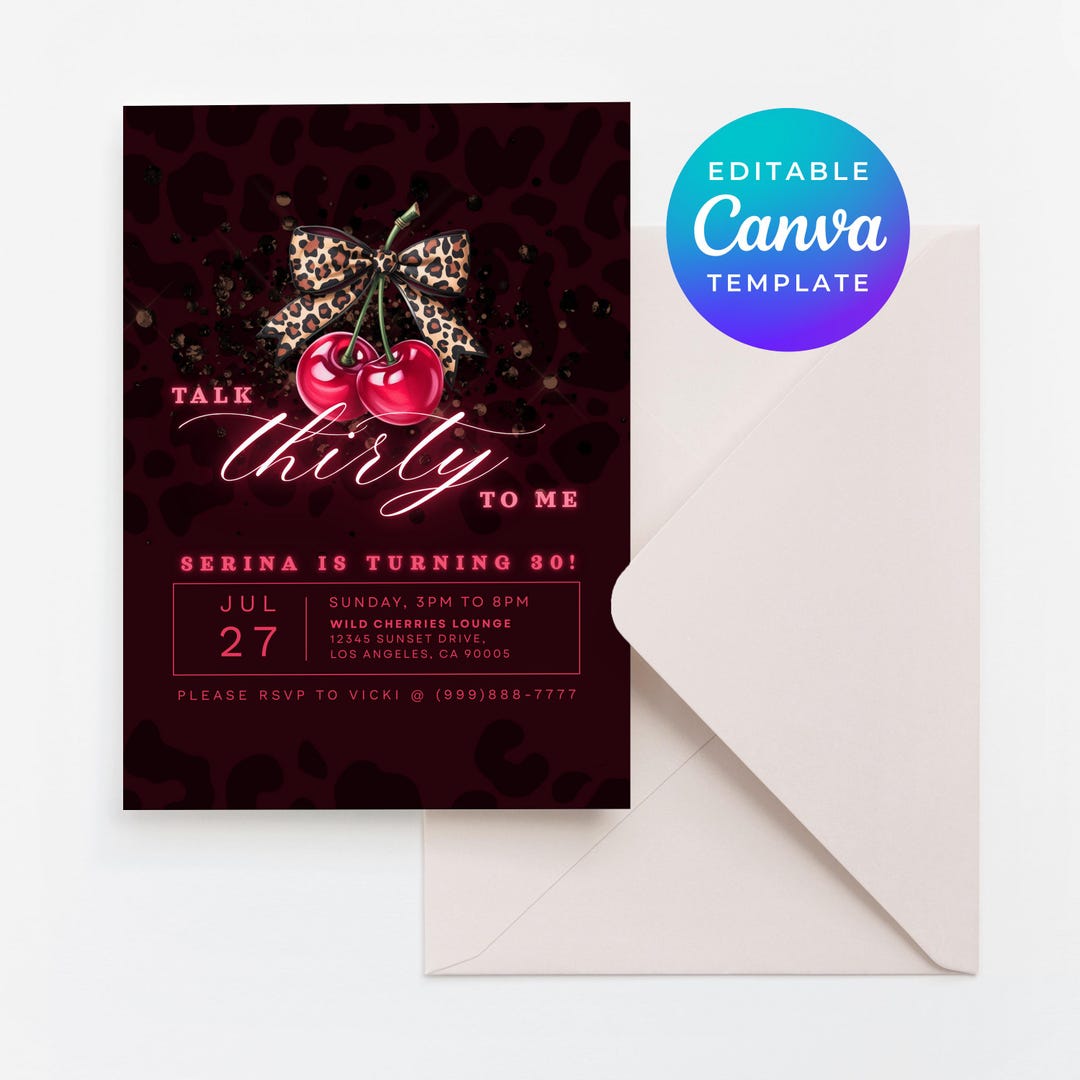 Cheetah Print and Cherry Invitation Themed 30th Birthday With Cherries ...