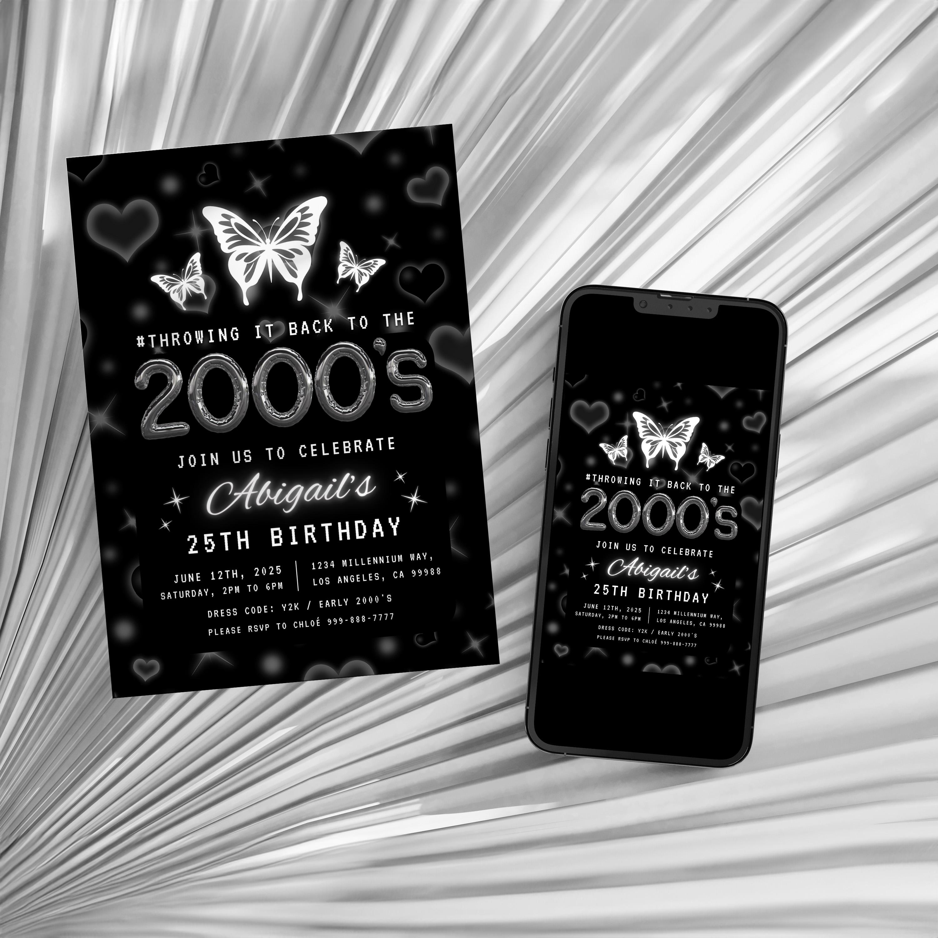 2000s Theme Birthday Invitation Y2k Butterfly Themed Party Invite ...
