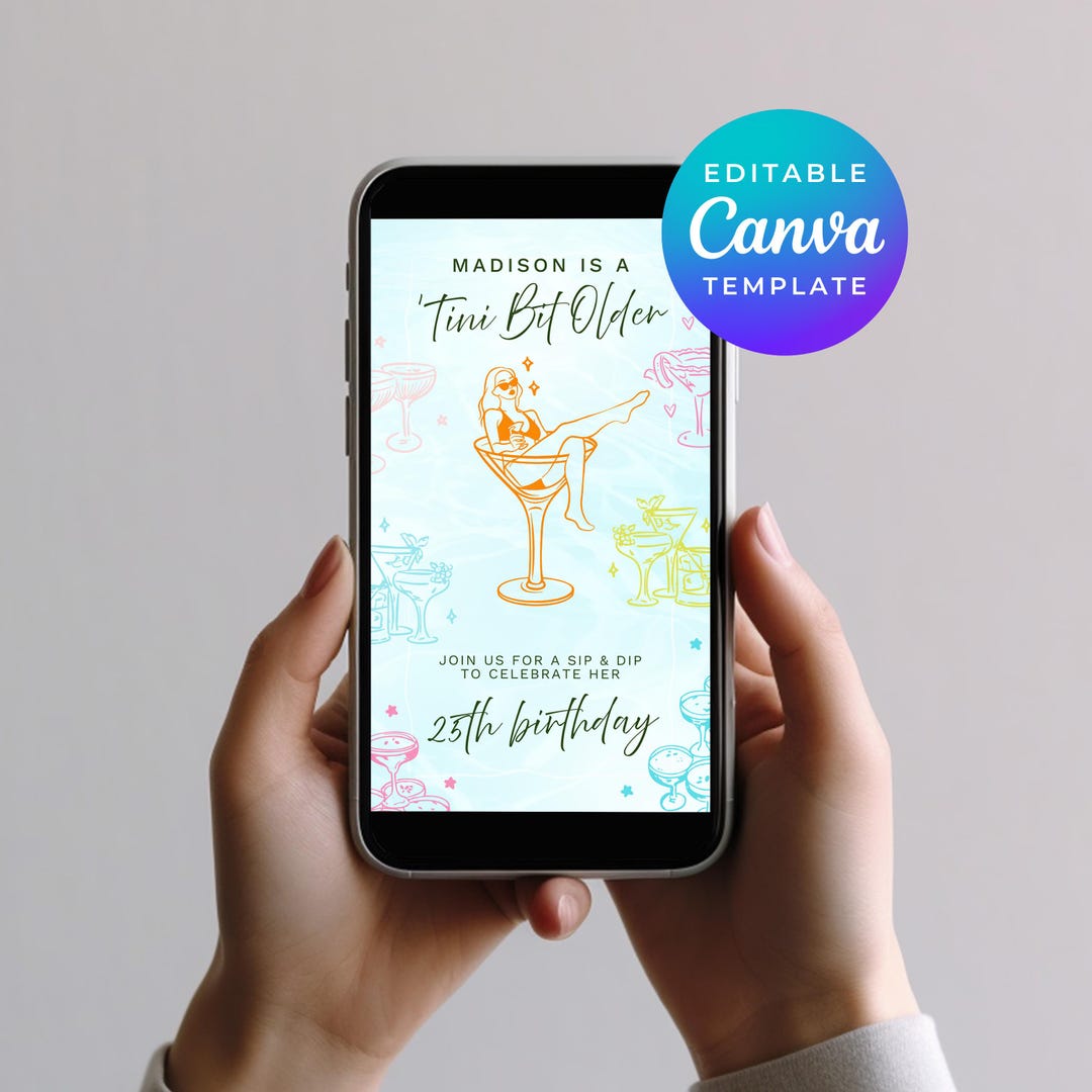Tiny Bit Older Digital Invitation Sip and Dip Pool Party Themed ...