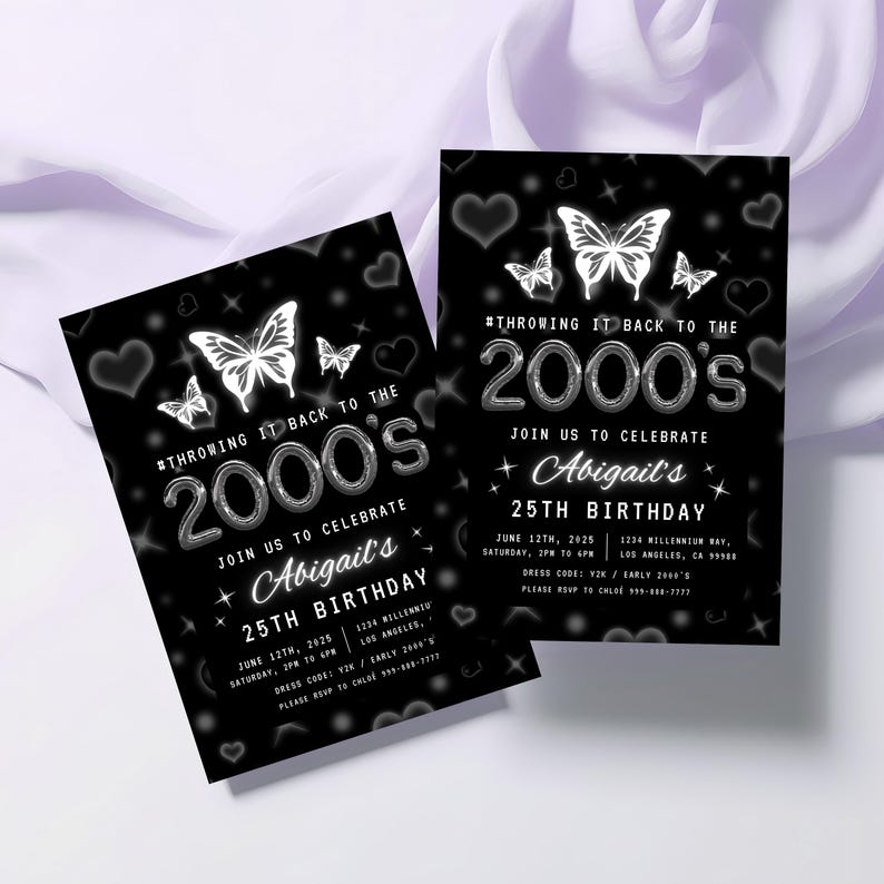 2000s Theme Birthday Invitation Y2k Butterfly Themed Party Invite ...