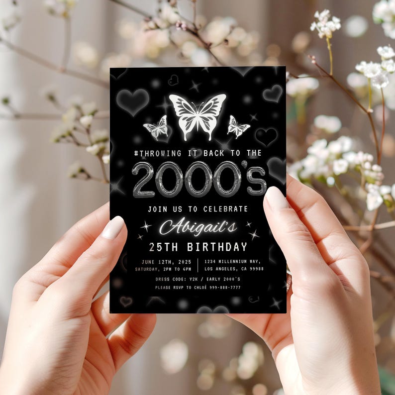 2000s Theme Birthday Invitation Y2k Butterfly Themed Party Invite ...
