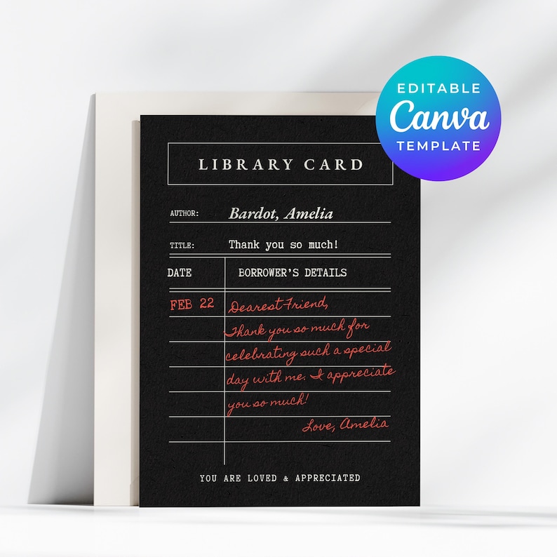 Library Thank You Card Canva Template, Librarian Appreciation Printable ...