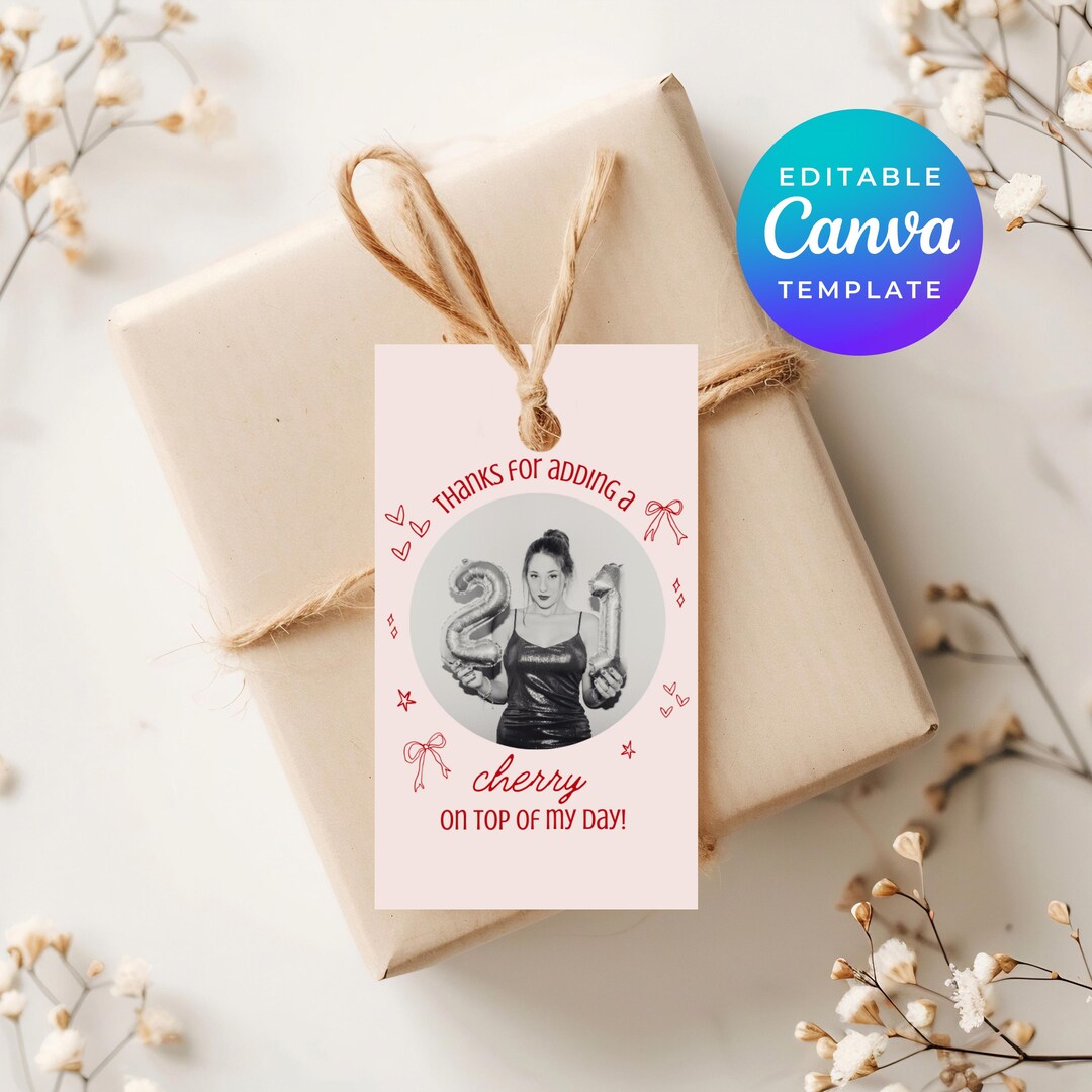 Cherry on Top Thank You Tag Photo 21st Birthday Favors Gift Label Tags ...