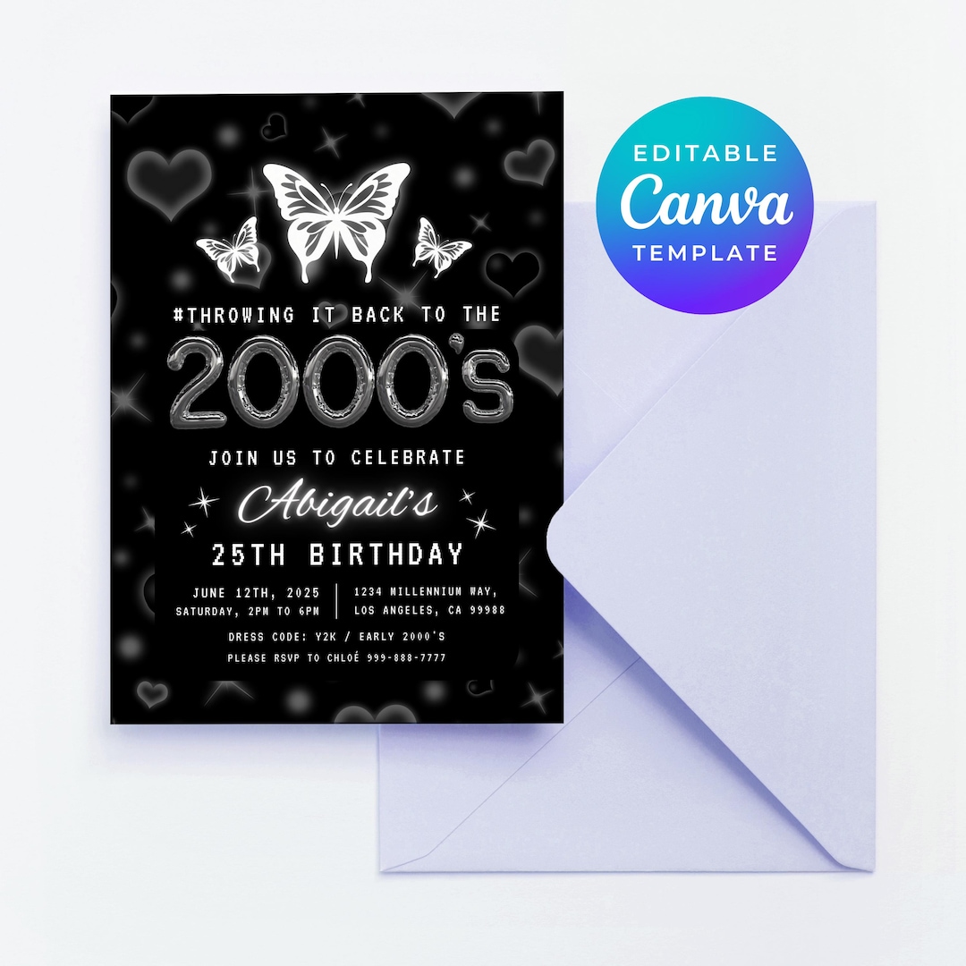 2000s Theme Birthday Invitation Y2k Butterfly Themed Party Invite ...