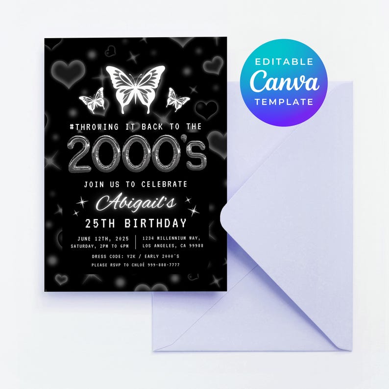 2000s Theme Birthday Invitation Y2k Butterfly Themed Party Invite ...