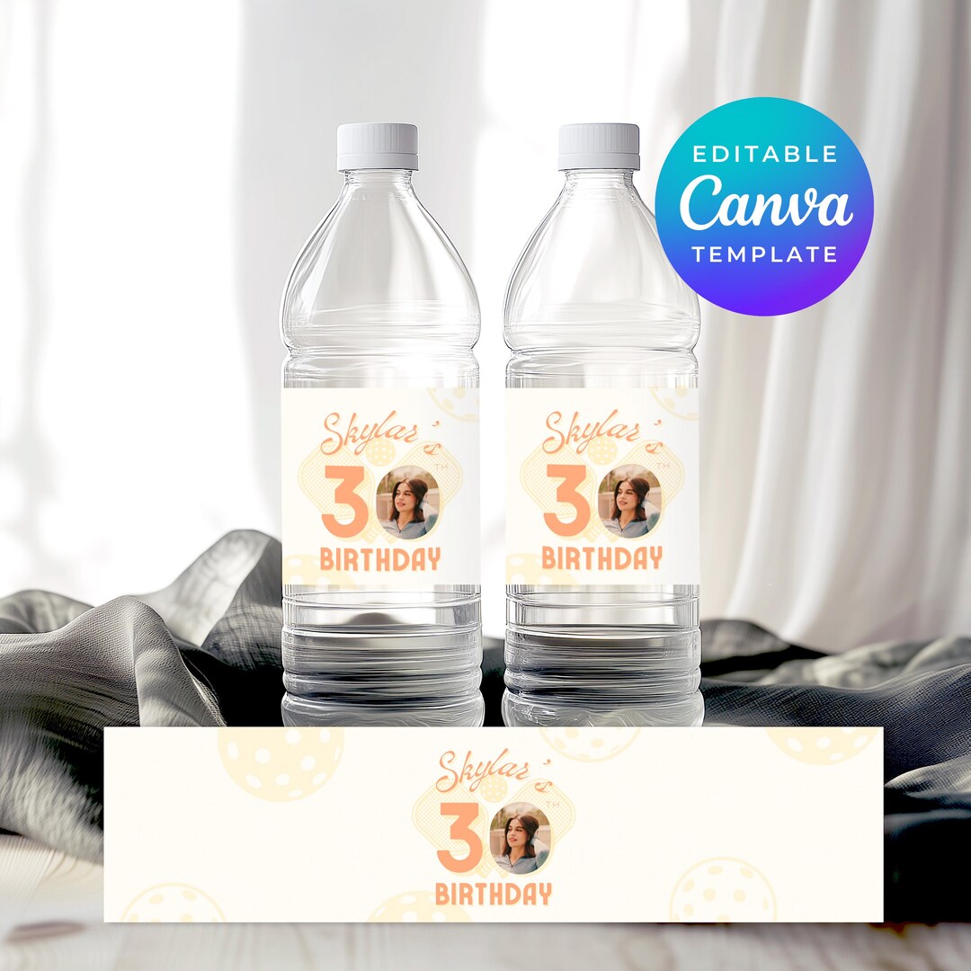 Pickleball Party Cups Label, Pickle Ball Water Bottle Sticker, Editable ...