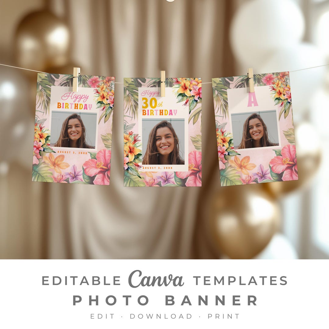 Personalized Hawaiian Birthday Banner Luau Hibiscus 30th Womens ...