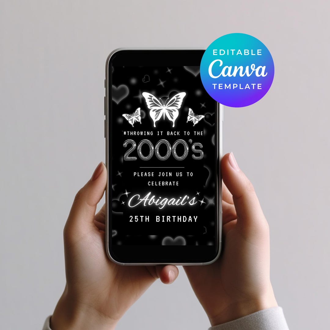 2000s Theme Birthday Invitation Digital Editable Canva Template for ...