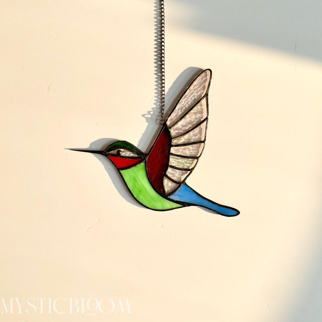 Flying Hummingbird Stained Glass Window Hanging Bird Sun Catcher Custom ...