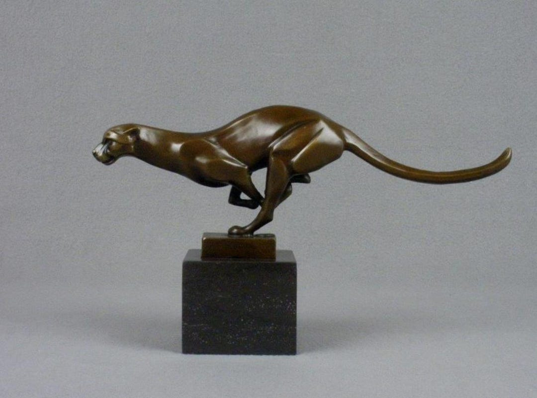 Bronze Sculpture Art Deco Big Cat Statue Panther Leopard Tiger Figure ...