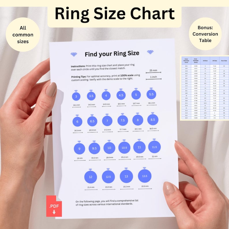 Ring Size Chart Printable Sizer Guide for Easy Measuring at Home ...