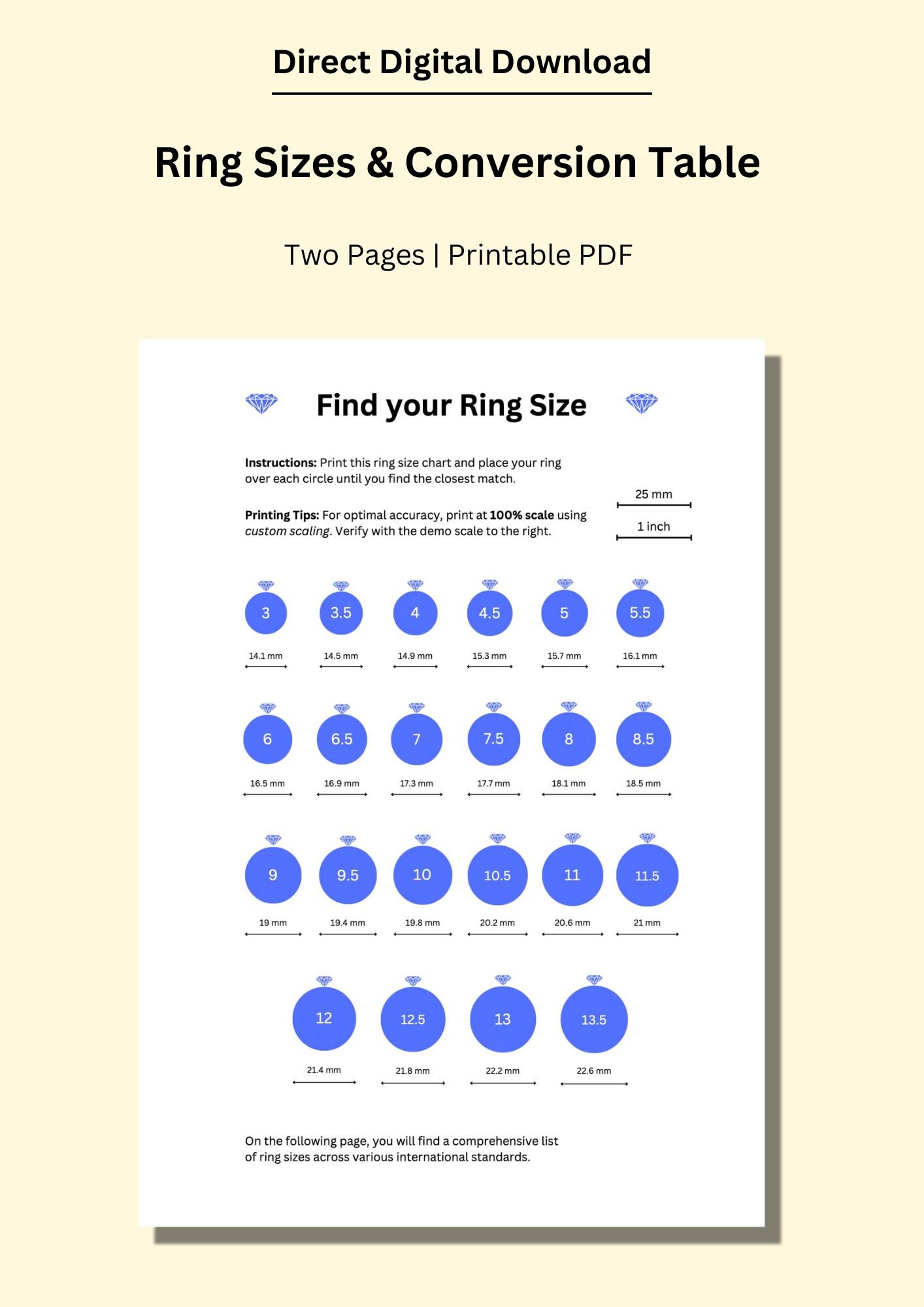 Ring Size Chart Printable Sizer Guide for Easy Measuring at Home ...