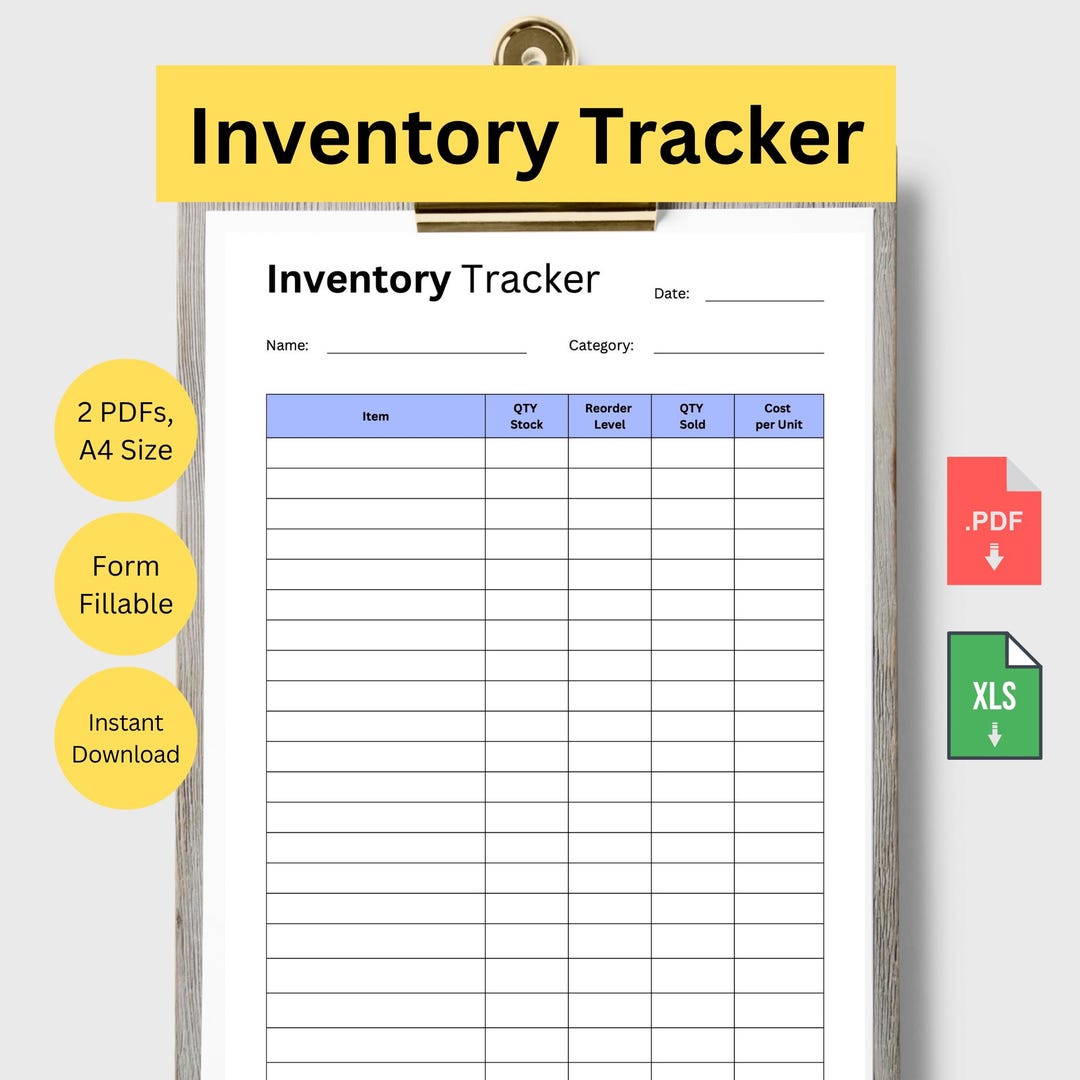 Inventory Tracker PDF Excel Template | Printable Digital Log for Small ...