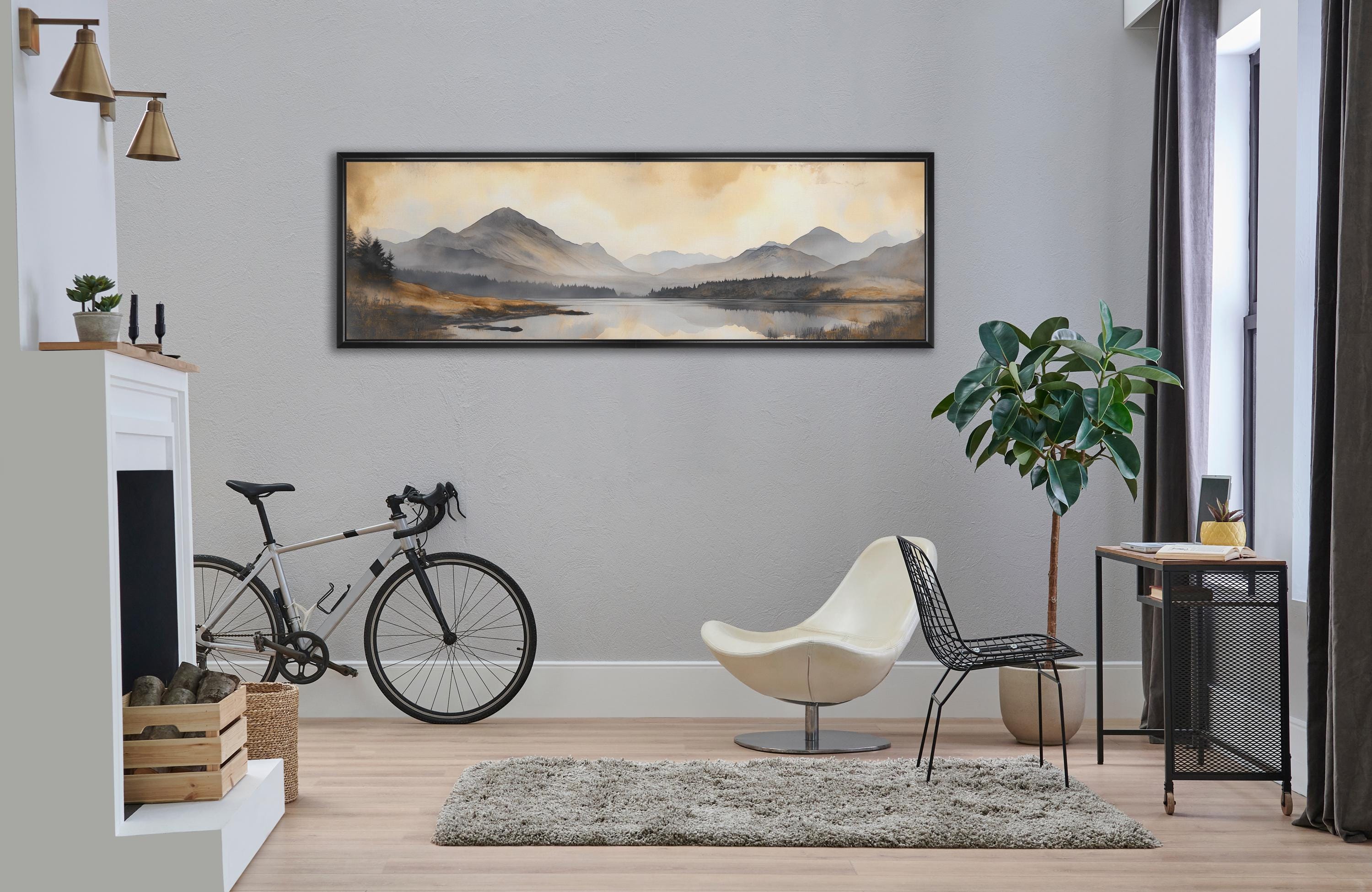 Neutral Mountain Panoramic Canvas | Minimal Landscape Wall Art ...