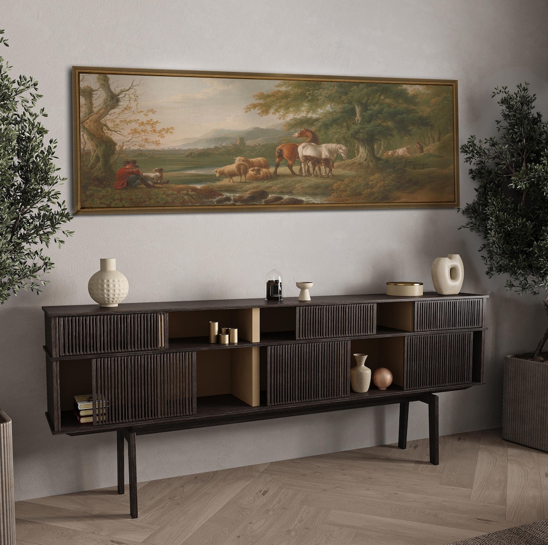 Vintage Pastoral Panoramic Canvas | Classical Farm Landscape Wall Art ...