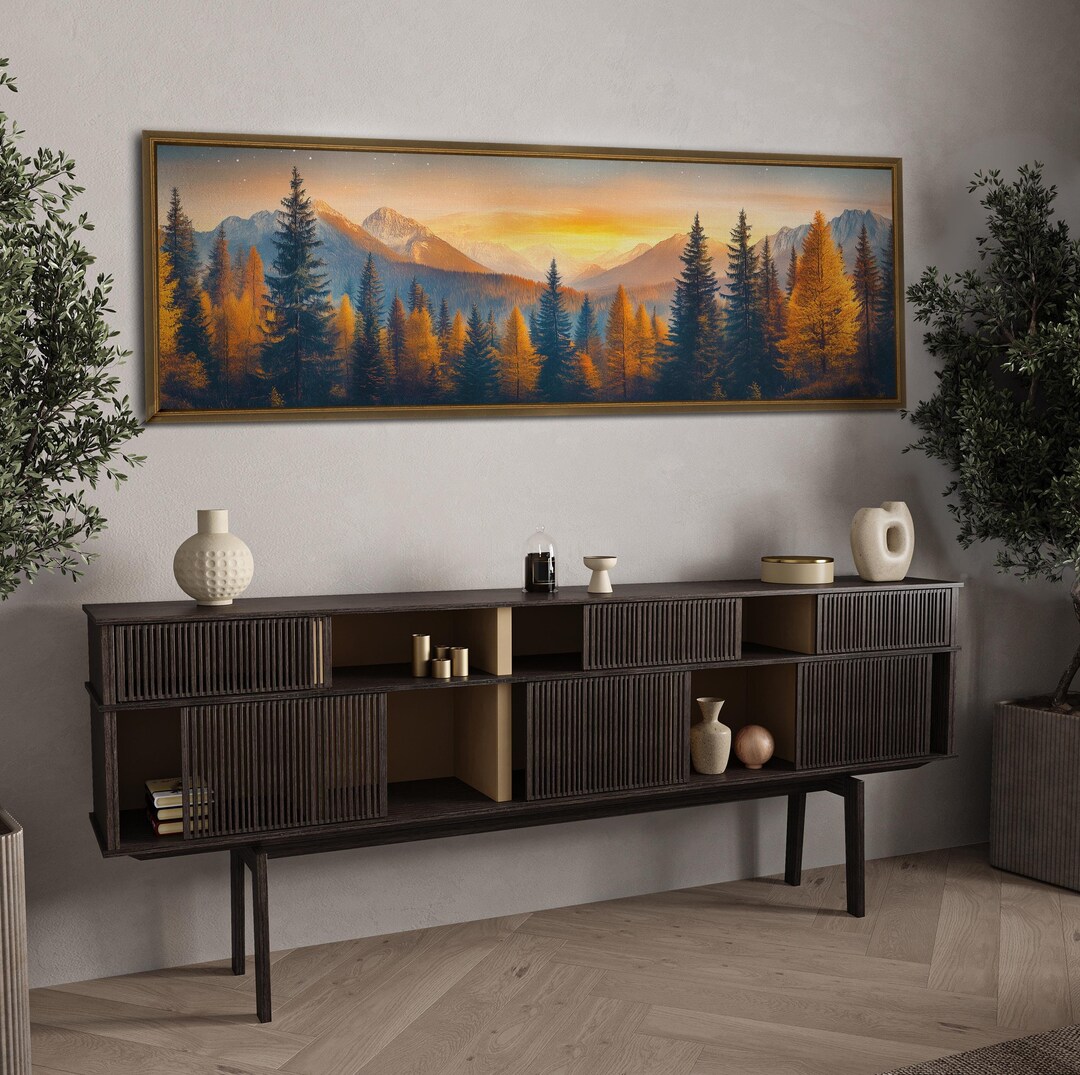 Framed Forest Landscape Canvas Wall Art: Moody Horizontal Print - Etsy