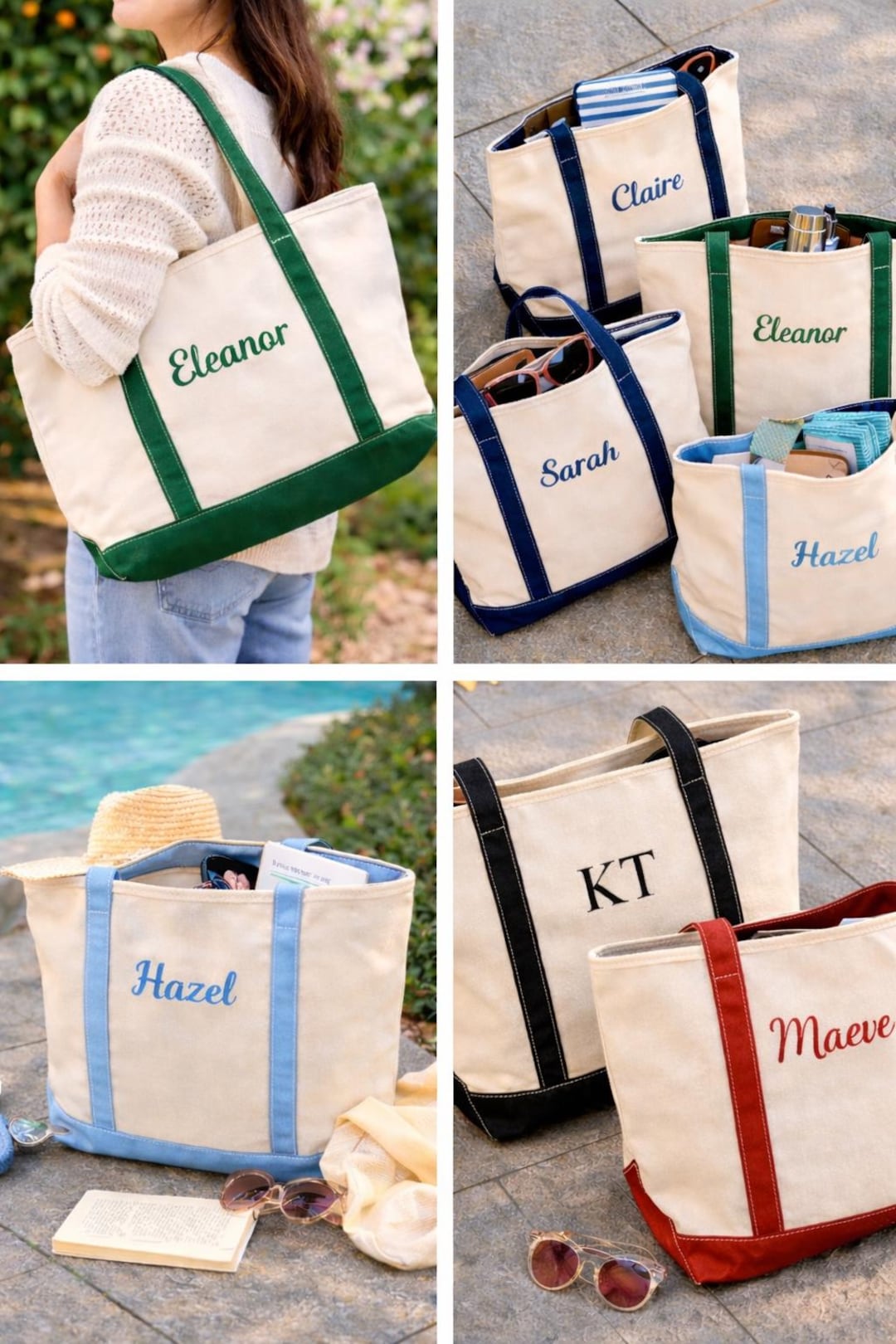 Personalized Zipped Bags, Custom Name Tote Bag, Embroidered Canvas Tote ...