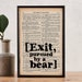 Exit Pursued by a Bear Shakespeare Quote William - Etsy