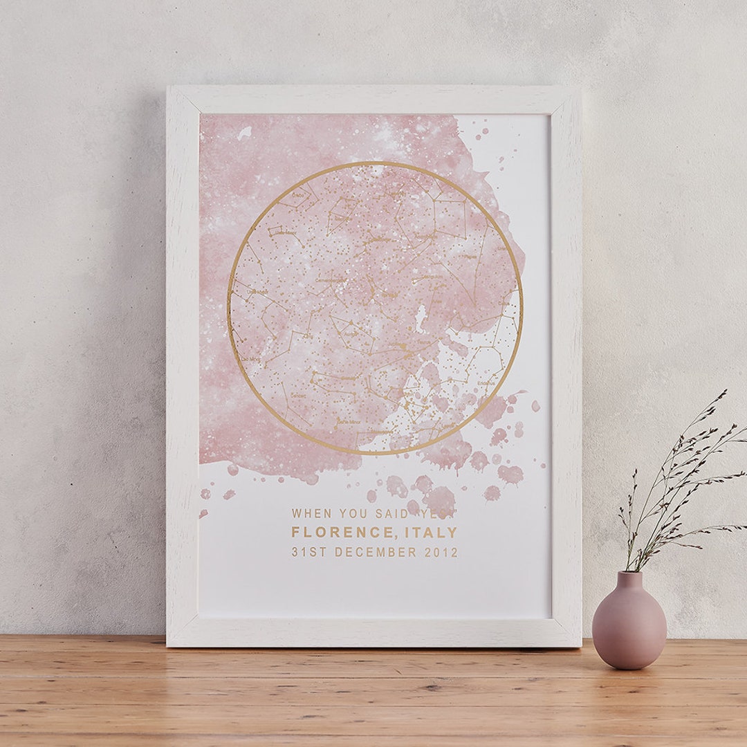 Map of the Stars Print Star Chart Night Sky Print Custom Star Map Blush ...