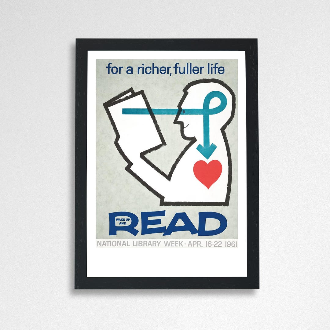 Retro Library Art Print - Vintage-style Reading Poster - Book Lover ...