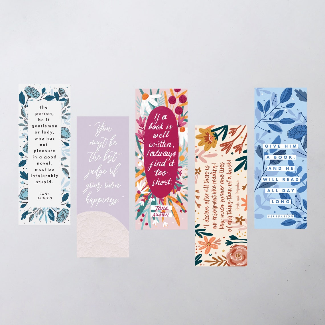 Jane Austen Bookmark Set Bookmark Bundle Five Bookmarks | Etsy