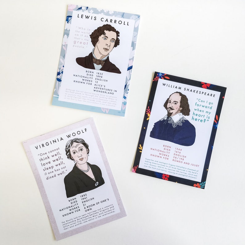 Postcard Set - Authors - Stat Card - Etsy UK