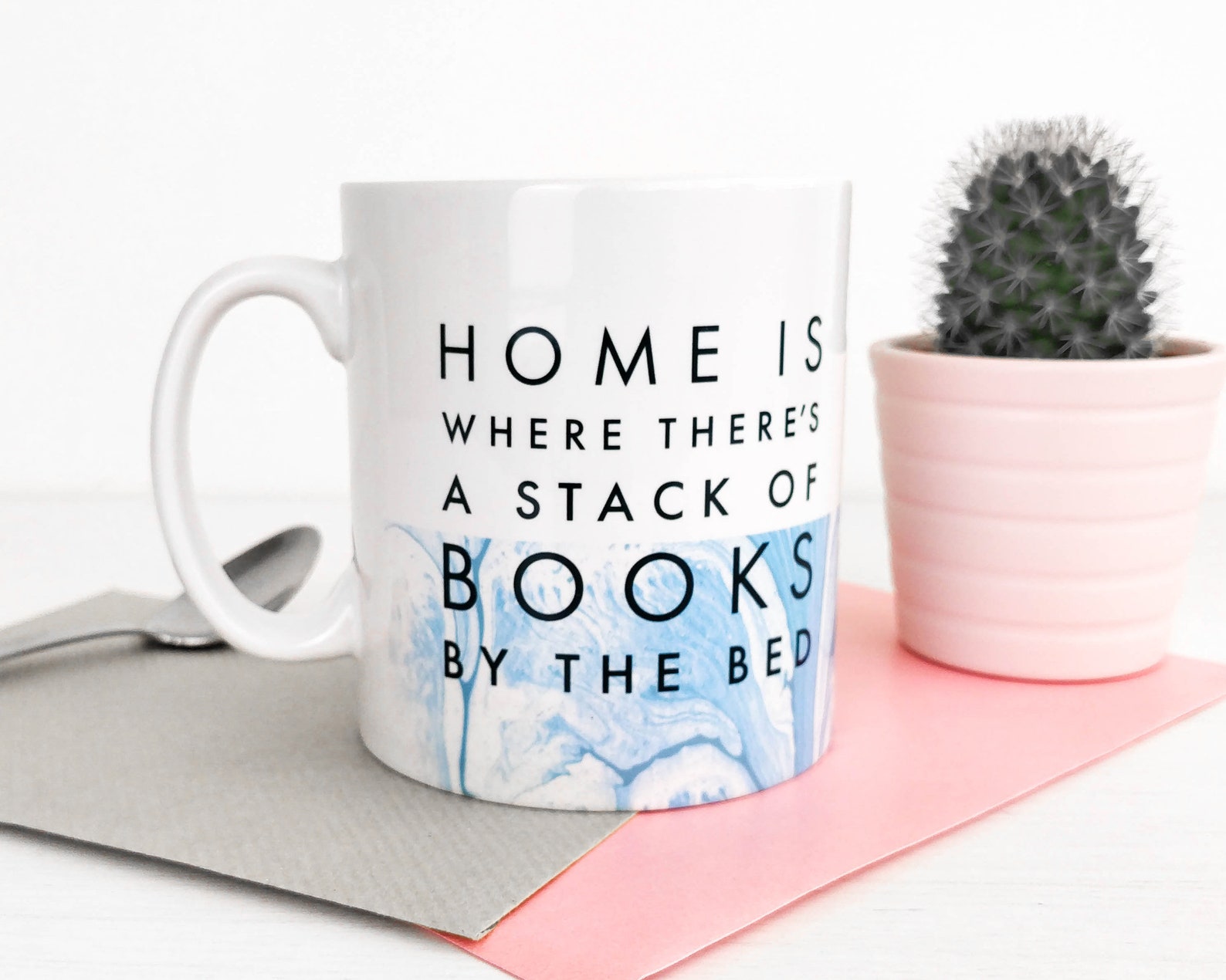 Book Lover Mug Stack Of Books By The Bed | Etsy