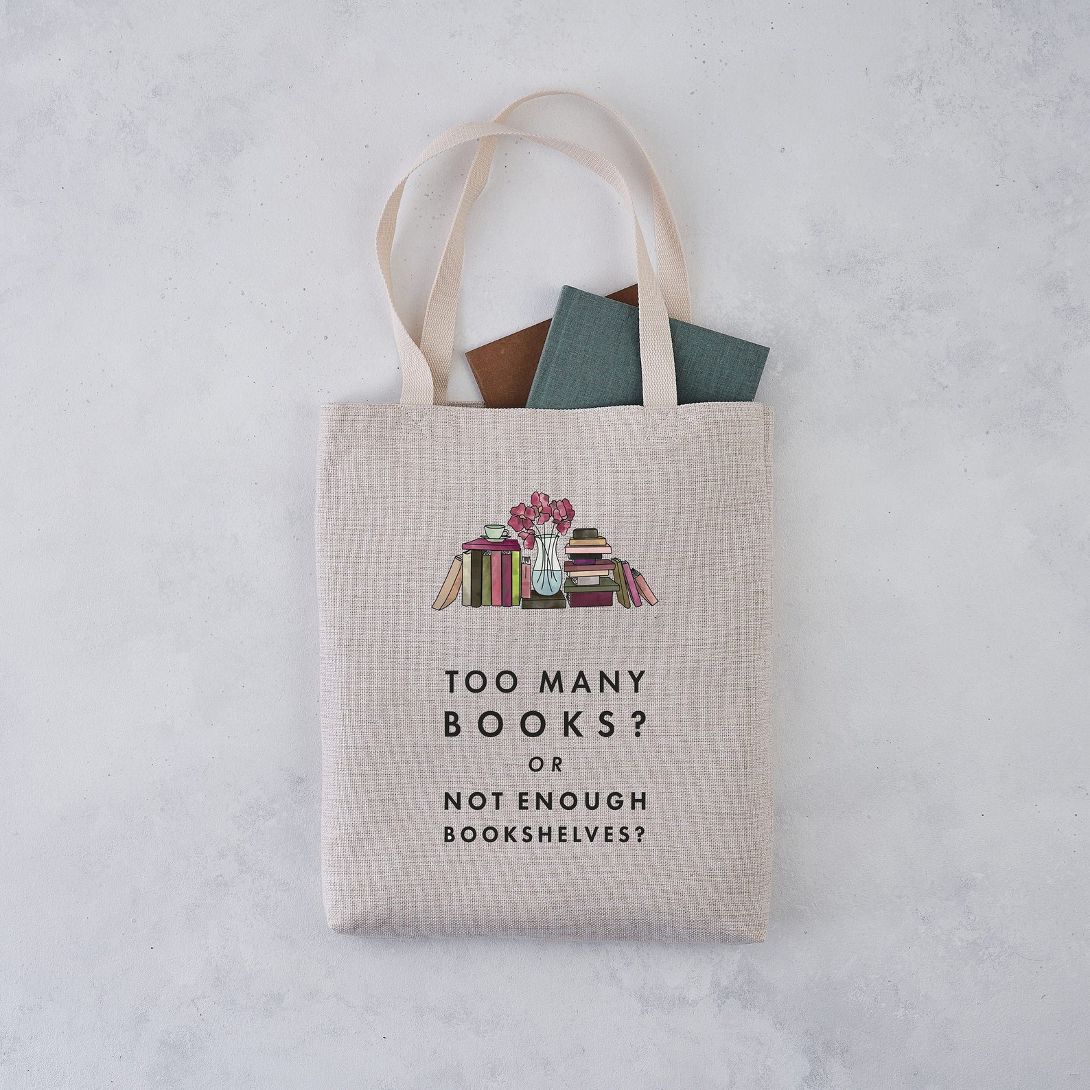 Literary Tote Bag too Many Books or Not Enough - Etsy