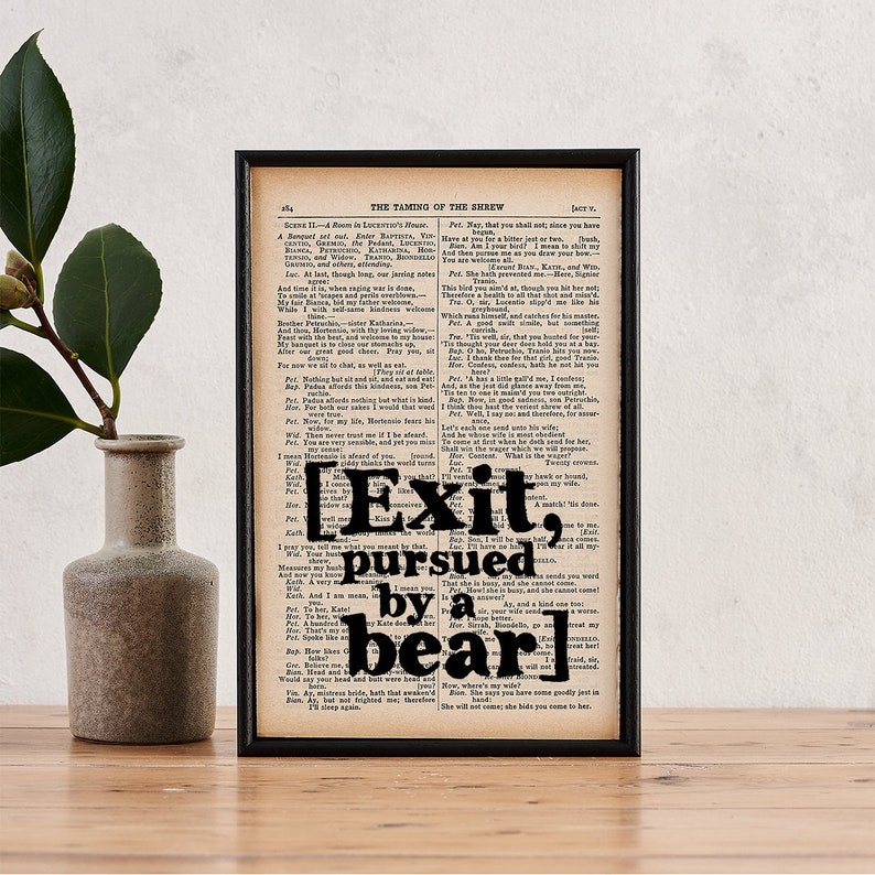 Exit Pursued by a Bear Shakespeare Quote William - Etsy