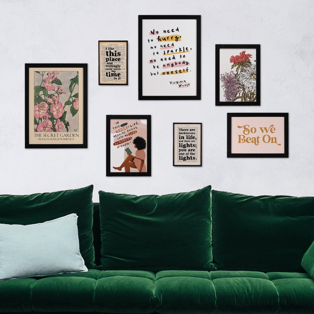 Framed Gallery Wall Set With Bookishly Prints - Ready to Hang Gallery ...