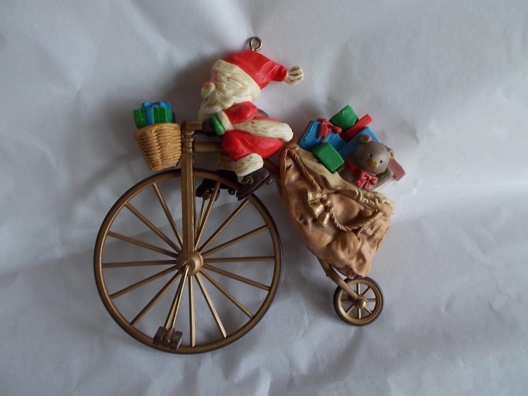 Vintage Large Cycling Santa Riding A Bike Christmas Tree Ornament // 1 ...