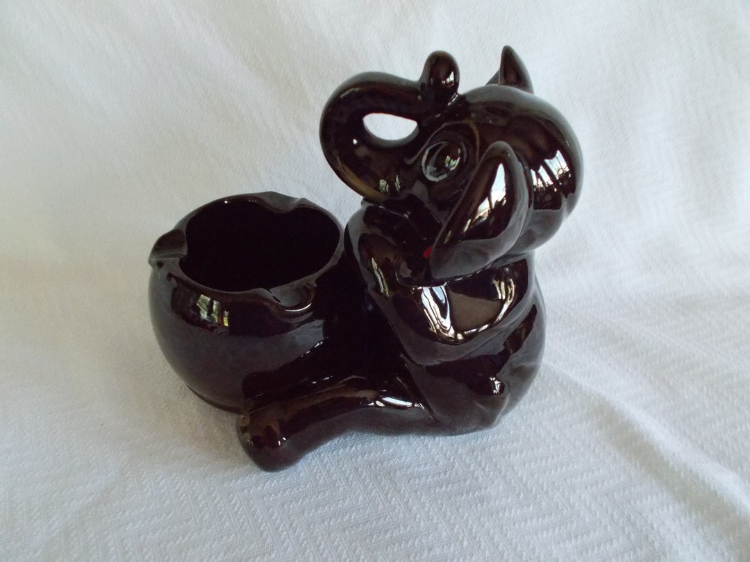 Vintage Heavy Shiny Brown Elephant Pipe Ashtray With Chips on the ...