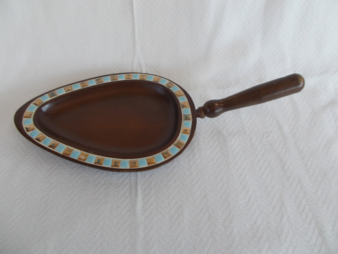 Vintage Wood and Ceramic Candy Dish With Handle - Etsy