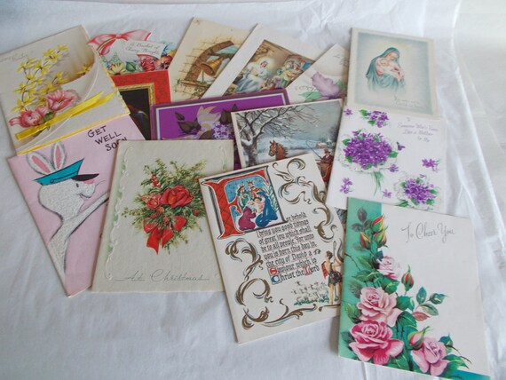 Vintage 14 Used Greeting Cards for Crafts | Etsy