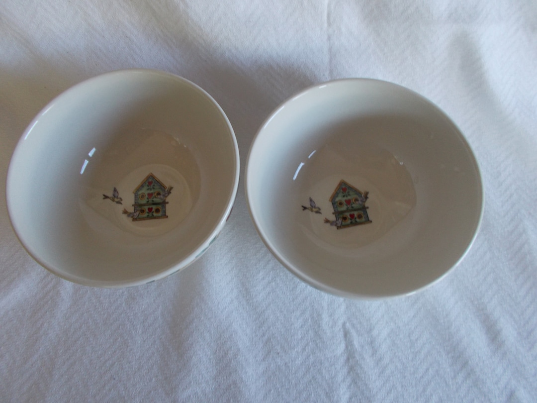 Vintage 2 Heavy Thomson Pottery Birdhouse Design Soup Bowls - Etsy