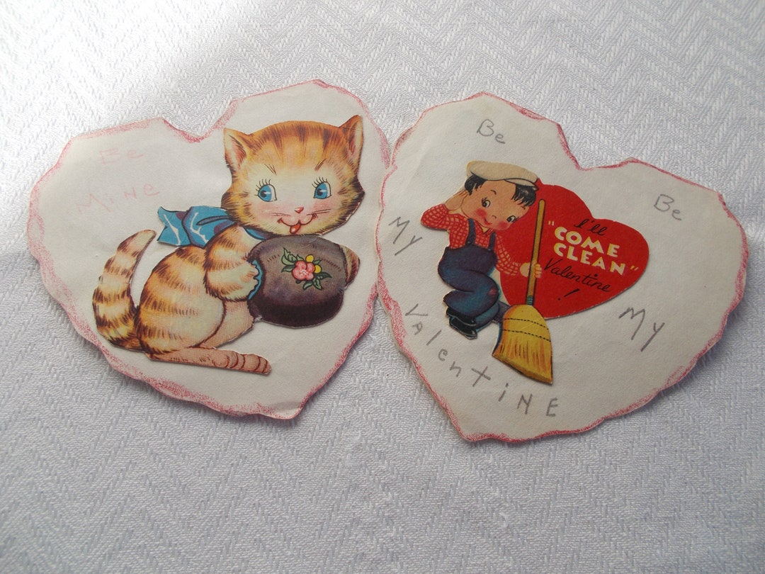 Vintage 1940s 2 Homemade Used Valentine Cards for Crafts - Etsy