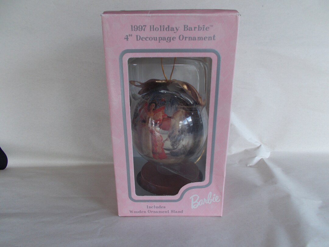 Vintage 1997 Holiday Barbie 4 Decoupage Ornament With Wooden Stand - Etsy