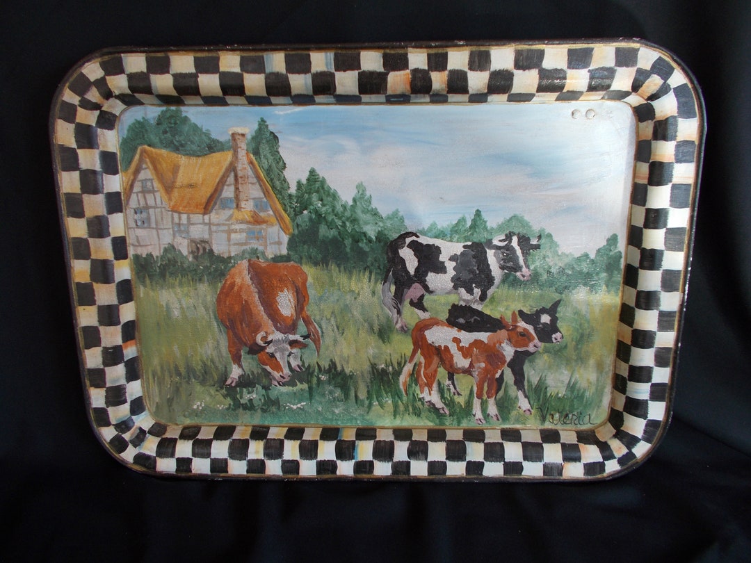Vintage Rustic 17 X 12 Metal Tv Tray Stand Farm Scene Cows - Etsy