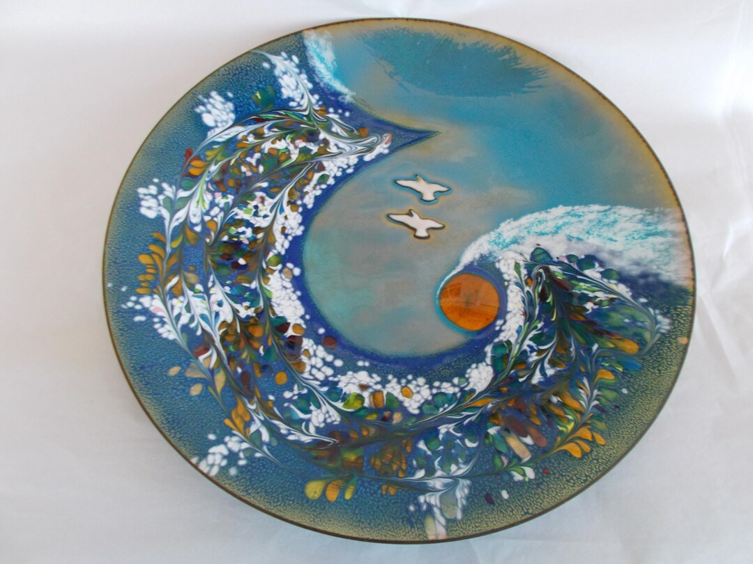 Vintage Large Copper Enamel Nautical Beach Scene Plate 8 1/2 X 8 1/2 - Etsy