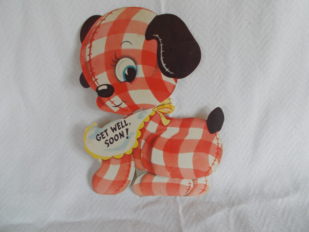 Vintage Used Checkered Dog Large 9 X 7 Stand up Get Well Card for ...